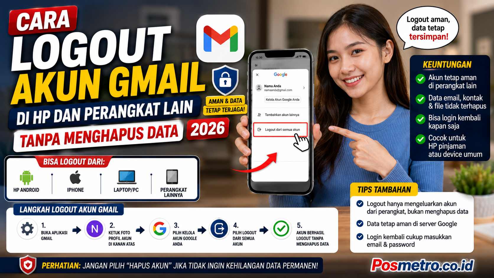 Cara Logout Akun Gmail di HP dan Perangkat Lain Tanpa Menghapus Data 2026